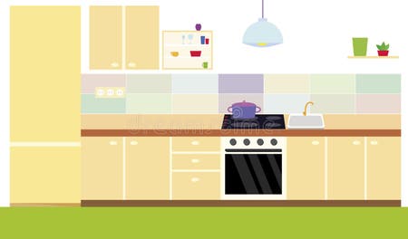 Modern Kitchen in Cartoon Style. Vector Illustration. Stock Vector ...
