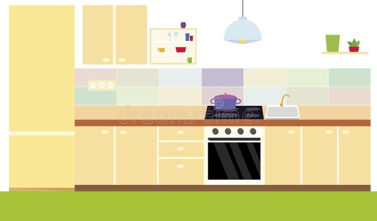 Modern Kitchen in Cartoon Style. Vector Illustration. Stock Vector ...