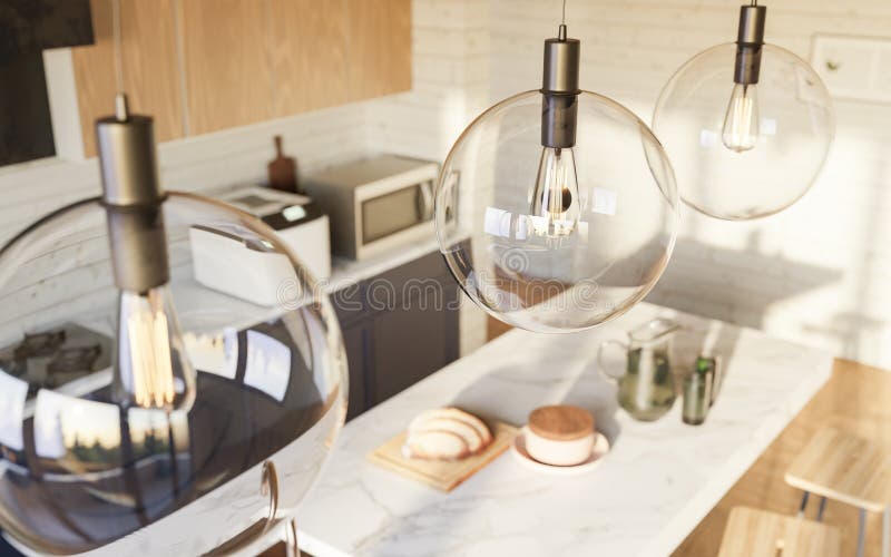 Sleek Modern Ceiling Light Adds Sophistication, with Bright LEDs. Stock ...
