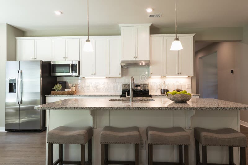 Modern Kitchen with Center Island Stock Photo - Image of estate ...