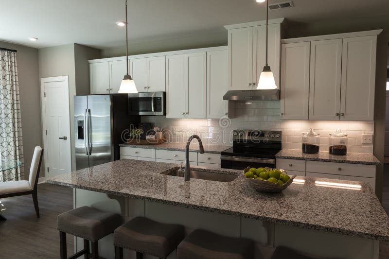 Modern Kitchen with Center Island Stock Image - Image of counter, home ...