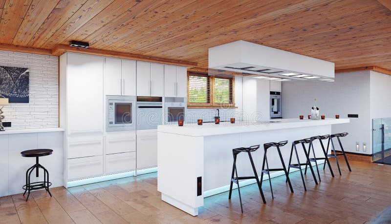Modern Kitchen Chalet Interior. Stock Illustration - Illustration of ...