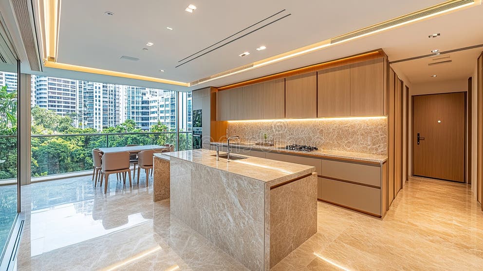 Modern Kitchen, City View, Balcony, Open Plan, Luxury Condo Stock ...