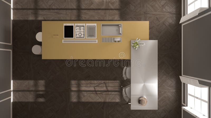 Modern Kitchen in Classic Interior, Island with Stools and Two Big ...