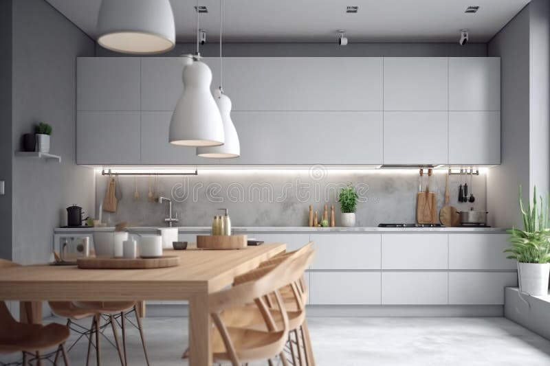 Modern Kitchen, Clean Interior Design Concept. Illustration. Generative ...