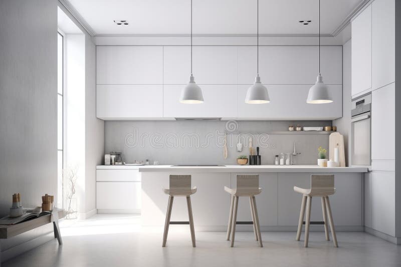 Modern Kitchen, Clean Interior Design Concept. Illustration. Generative ...