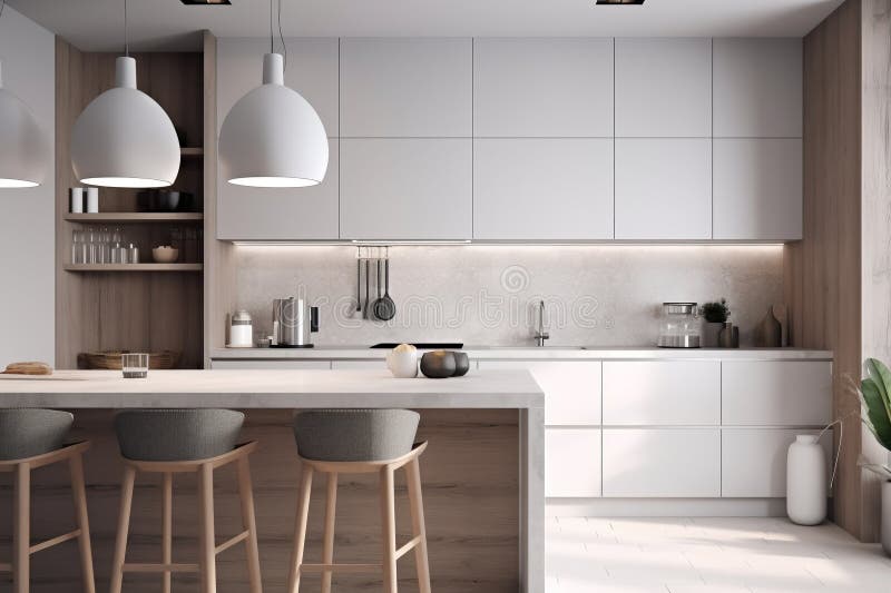 Modern Kitchen, Clean Interior Design Concept. Illustration. Generative ...