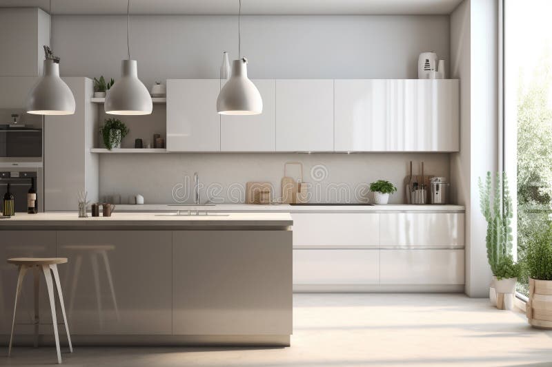 Modern Kitchen, Clean Interior Design Concept. Illustration. Generative ...