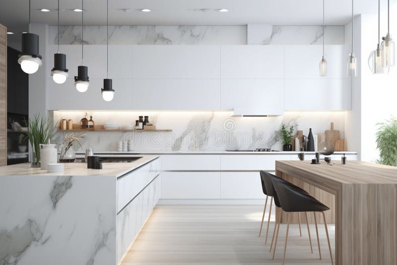 Modern Kitchen, Clean Interior Design Concept. Illustration. Generative ...