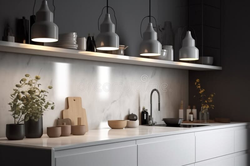 Modern Kitchen, Clean Interior Design Concept. Illustration. Generative ...