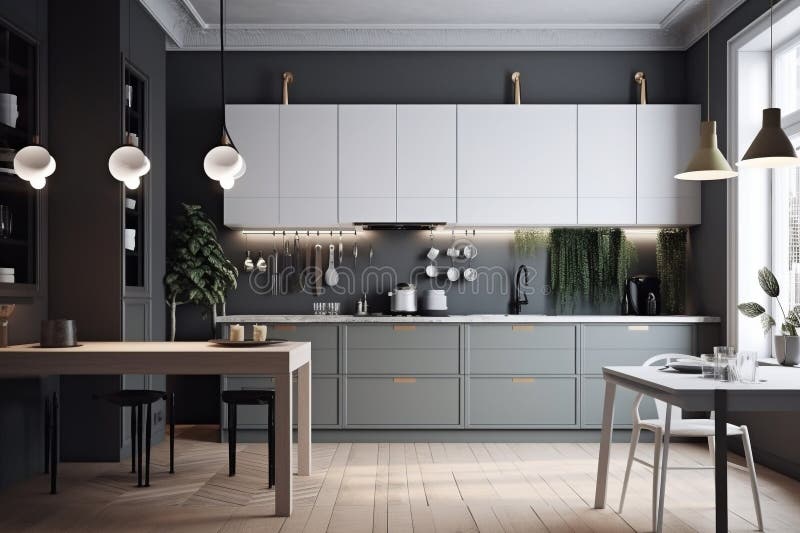 Modern Kitchen, Clean Interior Design Concept. Illustration. Generative ...