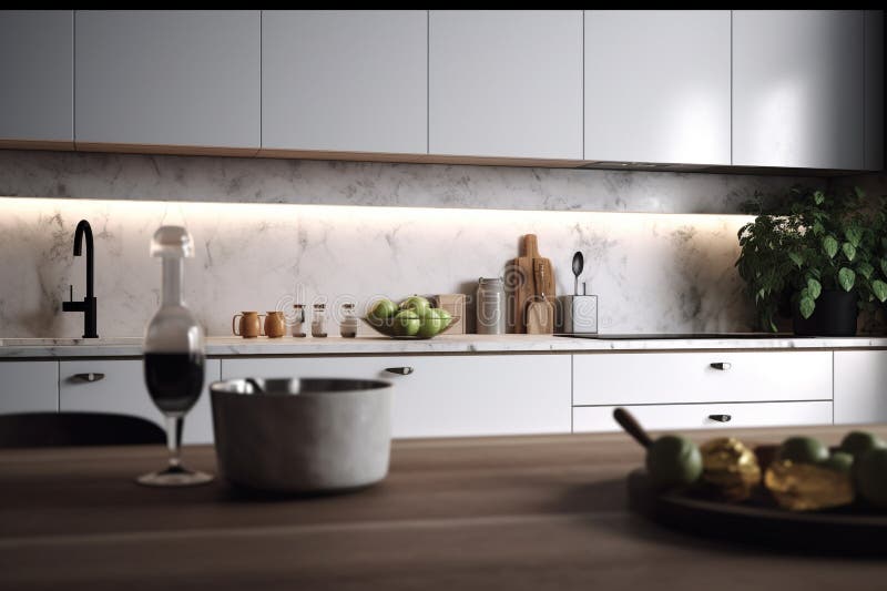 Modern Kitchen, Clean Interior Design Concept. Illustration. Generative ...