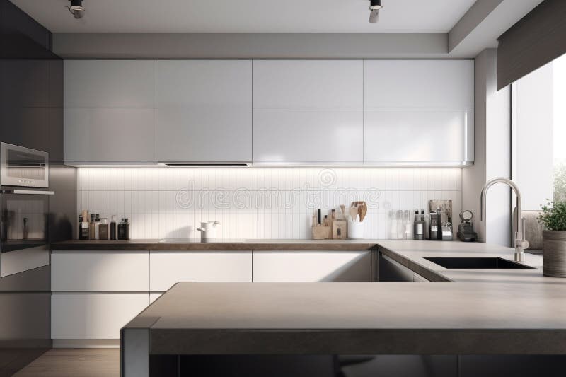 Modern Kitchen, Clean Interior Design Concept. Illustration. Generative ...