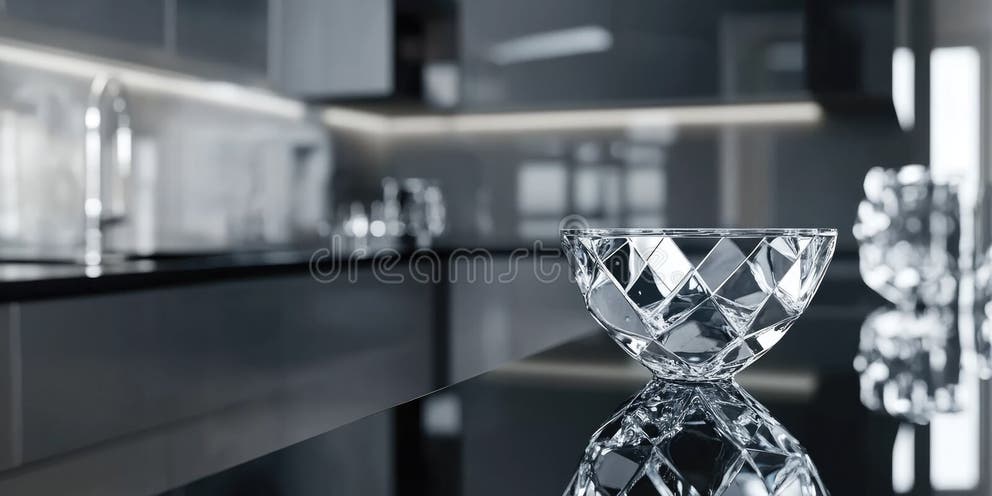 Modern Kitchen with Clear Diamond Display Stock Photo - Image of living ...