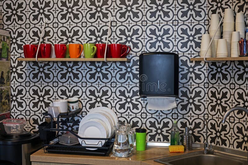 Modern Kitchen Corner in the Office for Snacks. Stock Photo - Image of ...