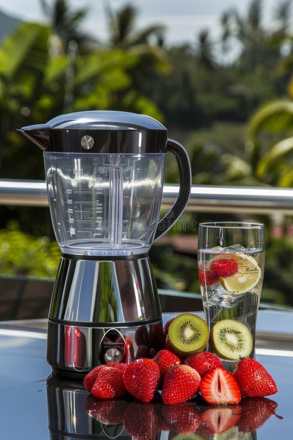 Modern Kitchen Counter Featuring Blender, Water Glass, and Assorted ...