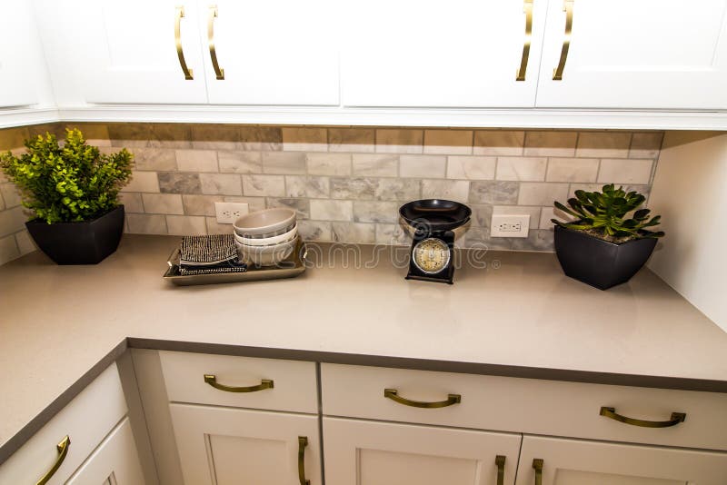 Modern Kitchen Counter Top with Decorator Items Including Antique Food ...