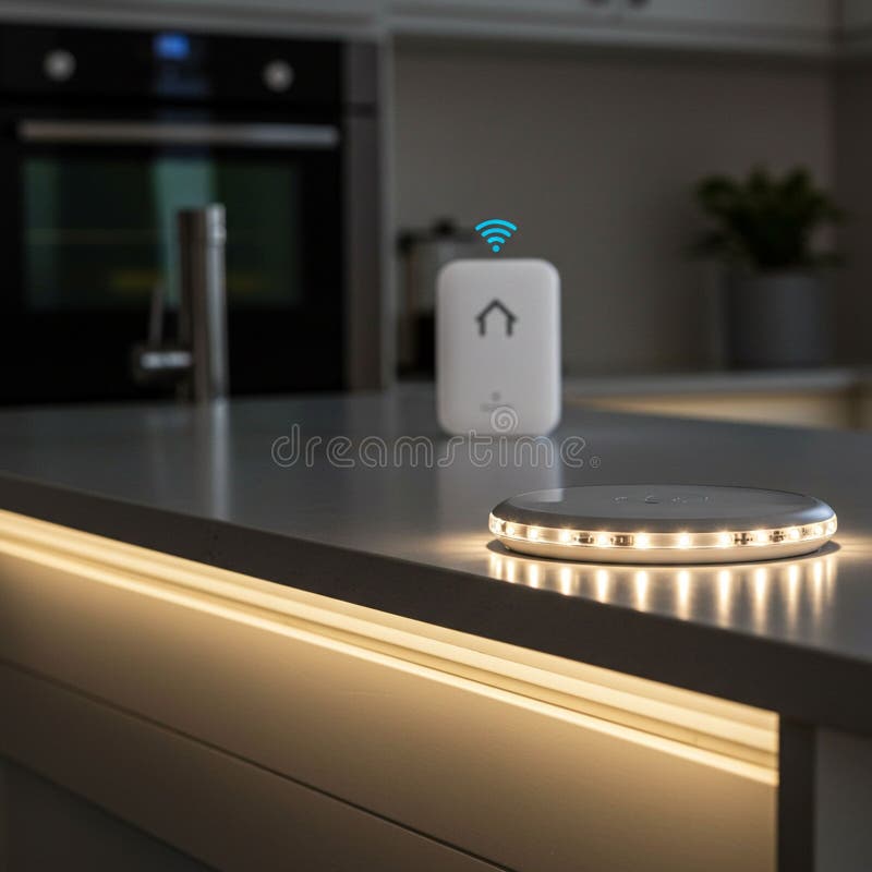 Modern Kitchen Countertop with Indirect Lighting. a Round Smart Kitchen ...
