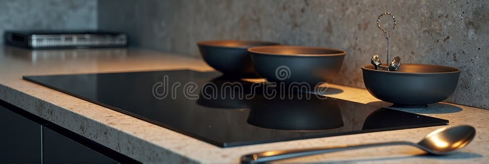 Modern Kitchen Countertop with Induction Cooktop and Elegant Black ...