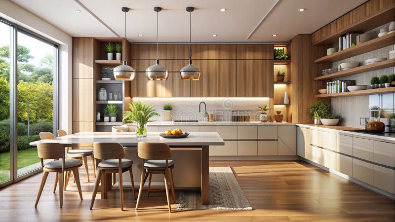 A Modern Kitchen with Countertop Pantry and Dining Area Advertising ...