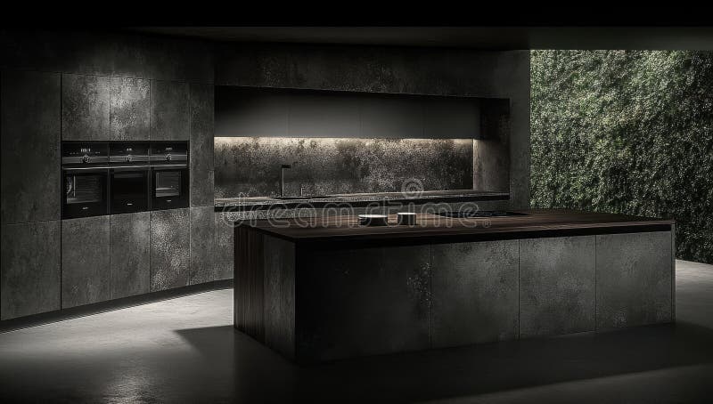 Modern Dark Kitchen Island Forest View Stock Photos - Free & Royalty ...