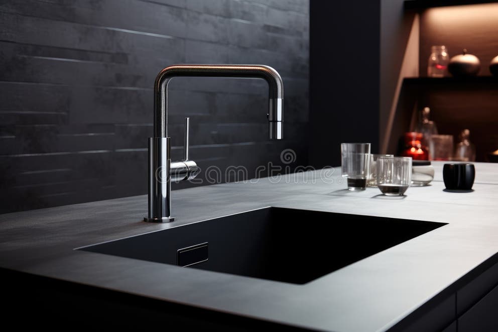 Modern Kitchen in Dark Grey - Sleek Contemporary Design Stock ...