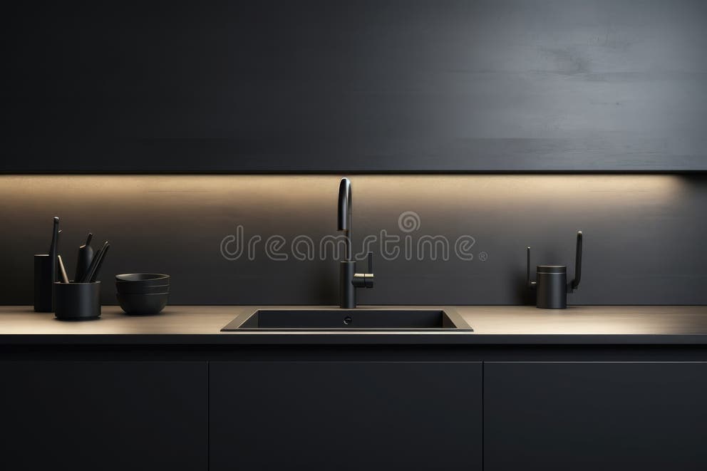 Modern Kitchen in Dark Grey - Sleek Contemporary Design Stock ...
