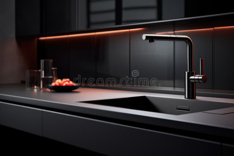 Modern Kitchen in Dark Grey - Sleek Contemporary Design Stock ...