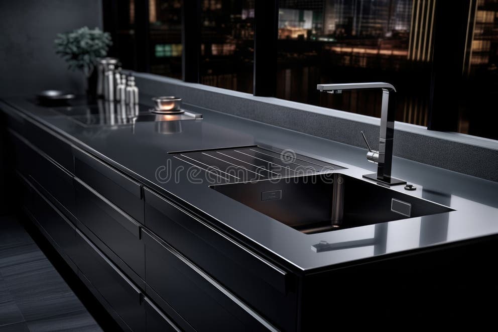 Modern Kitchen in Dark Grey - Sleek Contemporary Design Stock ...