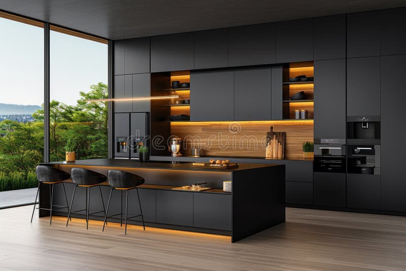 Modern Kitchen Design with Bar Counter and Seating Area by Panoramic ...
