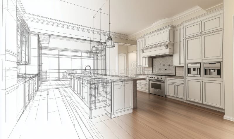 Modern Kitchen Design Blueprint Showcasing Spacious Layout, Elegant ...