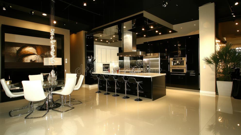 Modern Kitchen Design with Dining Area Sleek Shiny and Luxurious ...