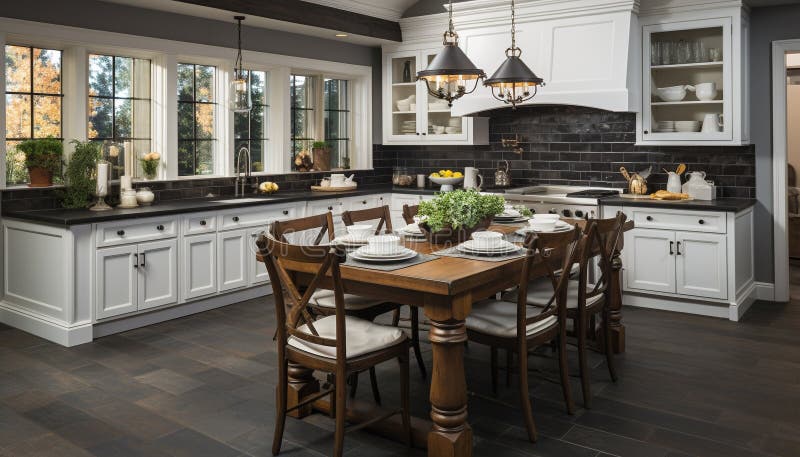 Modern Kitchen Design with Elegant Wood Table and Chair Generated by AI ...