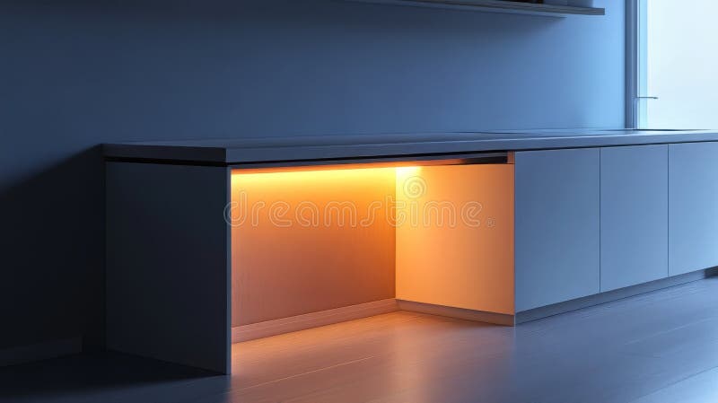 Modern Kitchen Design Featuring Orange Led Strip Lights and Pull-out ...