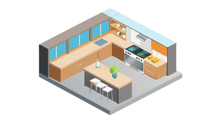 Modern Kitchen Design: Isometric View of Culinary Space, Vector Design ...