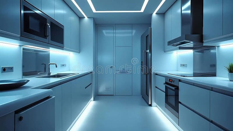 Modern Kitchen Design with LED Lighting and Sleek Appliances Stock ...