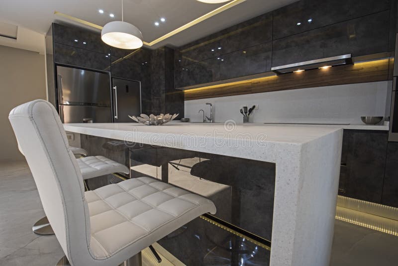 Modern Kitchen Design in a Luxury Apartment Stock Image - Image of home ...