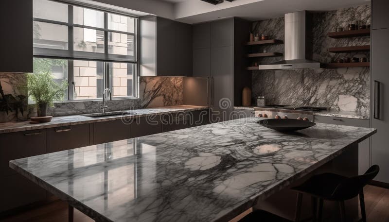 Modern Kitchen Design with Luxury Marble Island Generated by AI Stock ...