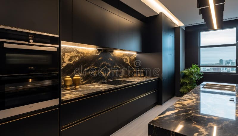 Modern Kitchen Design with Luxury Marble Island Generated by AI Stock ...