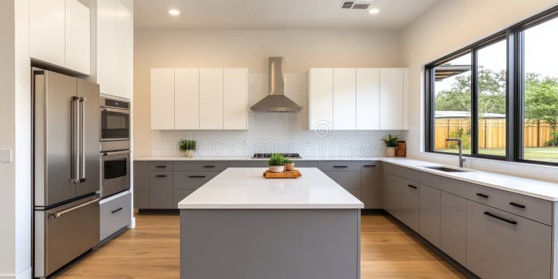 Modern Kitchen Design with White and Gray Cabinets, Stylish Interior in ...