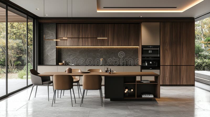 Modern Kitchen and Dining Area with Natural Light Stock Illustration ...