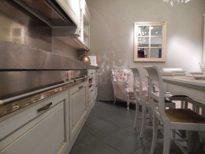 Modern Kitchen and Dining Room with Elements of Classic Decor Stock ...