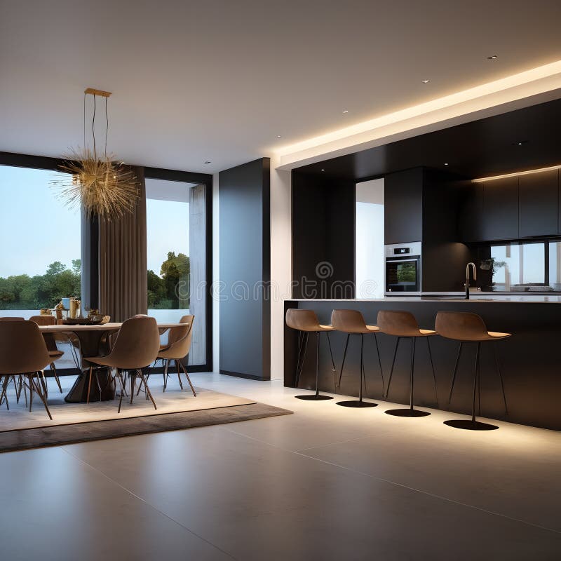 Modern Kitchen and Dining Room Interior Design. Stock Illustration ...