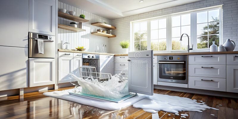 Modern Kitchen Dishwasher Leak Drone Captures Dramatic Foam Overflow ...