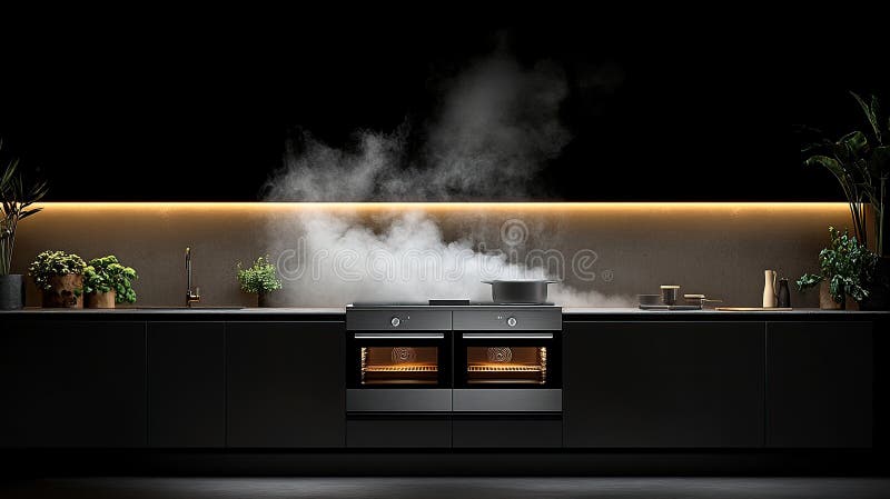 Modern Kitchen with Double Oven and Steam Stock Illustration ...