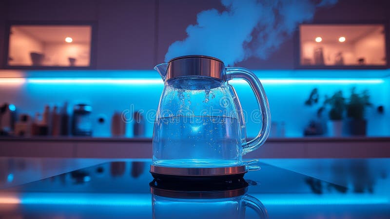 Modern Kitchen with Electric Glass Kettle Boiling Water Stock ...