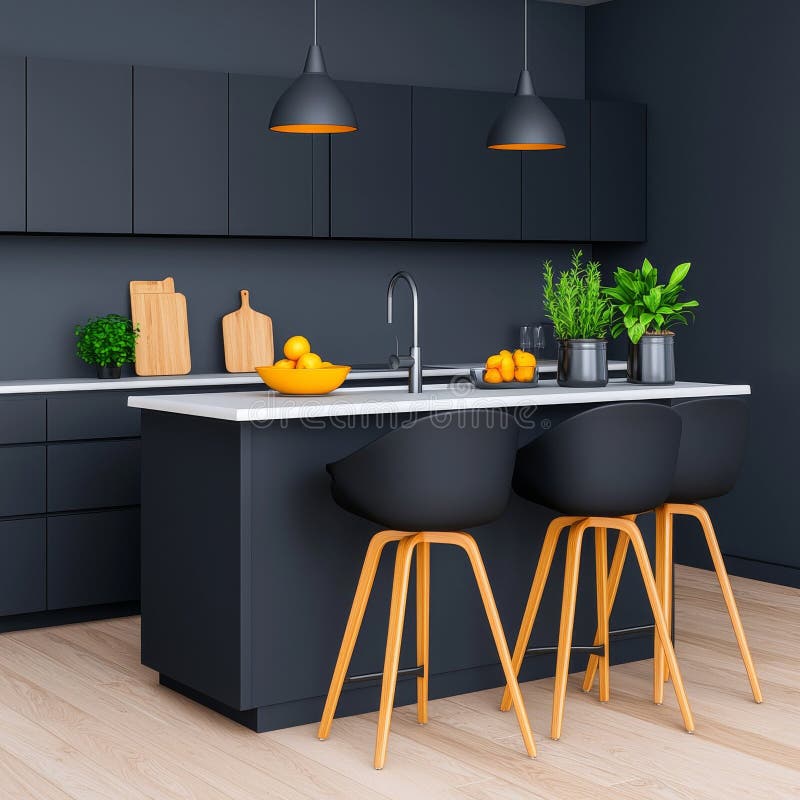 A Modern Kitchen with Elements of Biophilic Design, Blending Textures ...