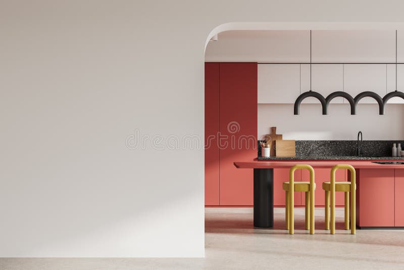 Modern Kitchen with Empty White Wall on the Left Side. 3D Rendering ...