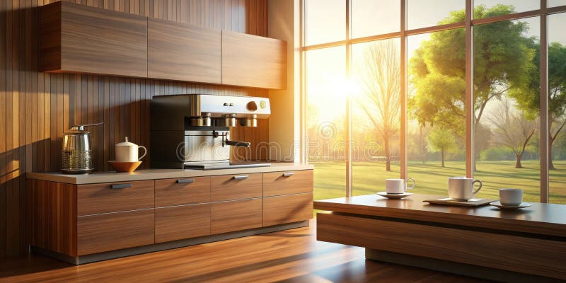 Modern Kitchen with Espresso Machine and Sunlit View. Generative AI ...