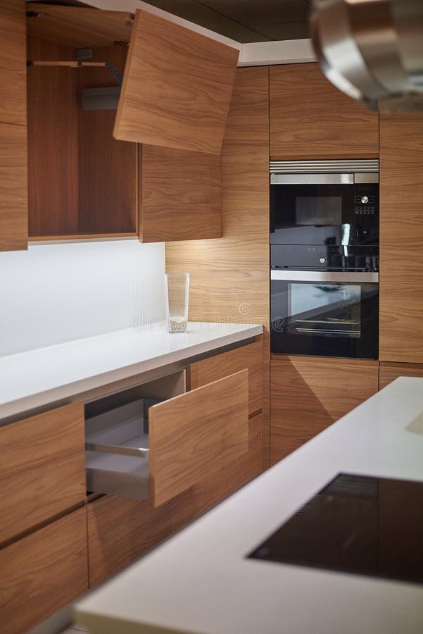 Modern Kitchen Exhibition Made of Wood Stock Photo - Image of ...